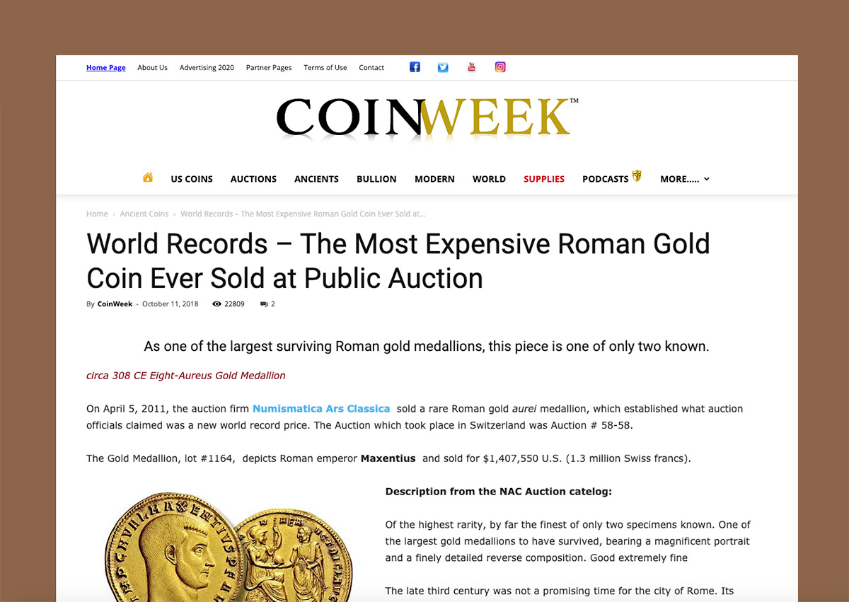 The most expensive Roman gold coin ever sold at a public auction ...