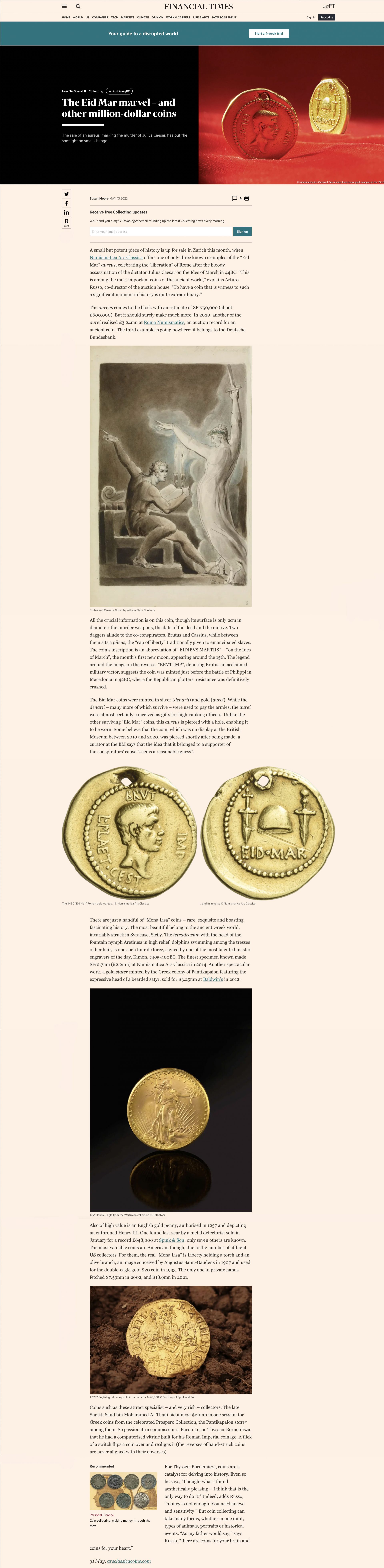 Financial Times - The Eid Mar marvel – and other million-dollar coins ...